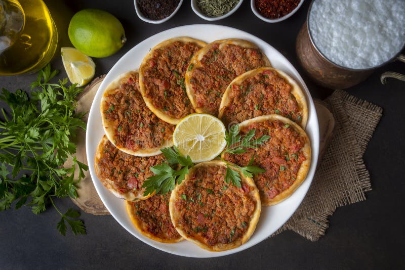 Turkish Food Findik Lahmacun Mini Pizza Stock Image - Image of arabic ...