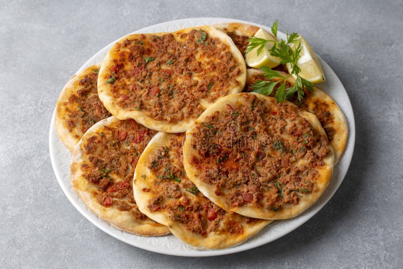 Turkish Food Findik Lahmacun Mini Pizza Stock Photo - Image of food ...