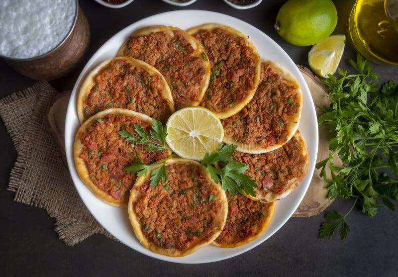 Turkish Food Findik Lahmacun Mini Pizza Stock Photo - Image of closeup ...