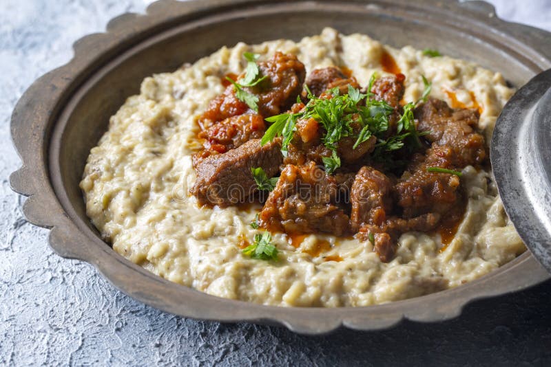 Turkish Food Hunkar Begendi Made with Eggplant and Meat Stock Photo ...