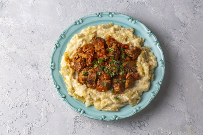 Turkish Food Hunkar Begendi Made with Eggplant and Meat Stock Photo ...