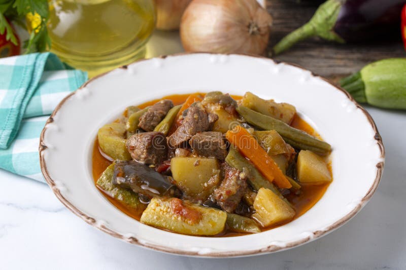 Turkish Food Turlu Mixed Vegetables with Cubed Meat Stock Photo - Image ...