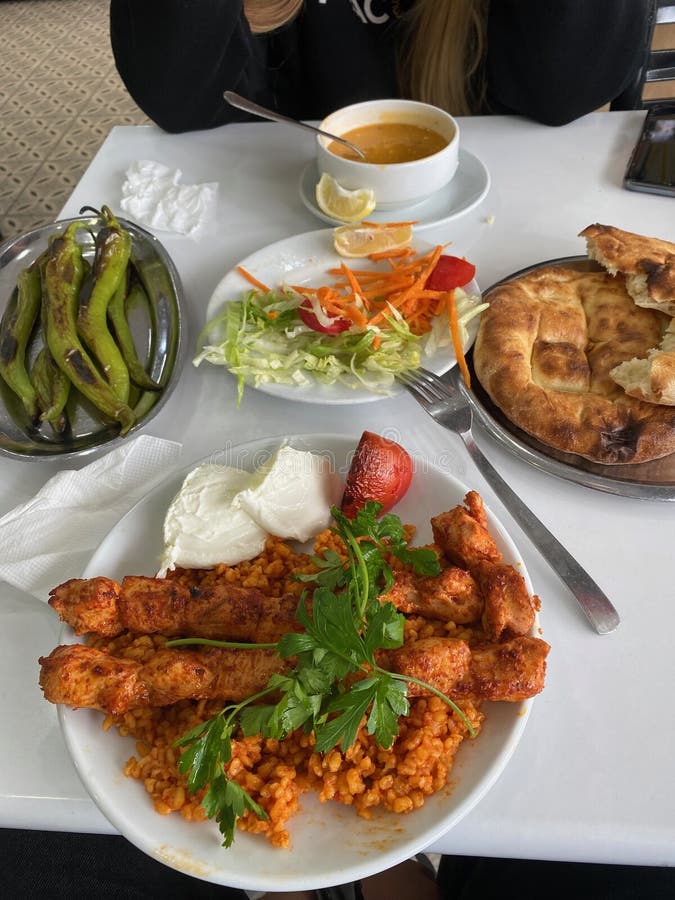 Turkish Food with Vegetables Bread and Meat Stock Photo - Image of ...