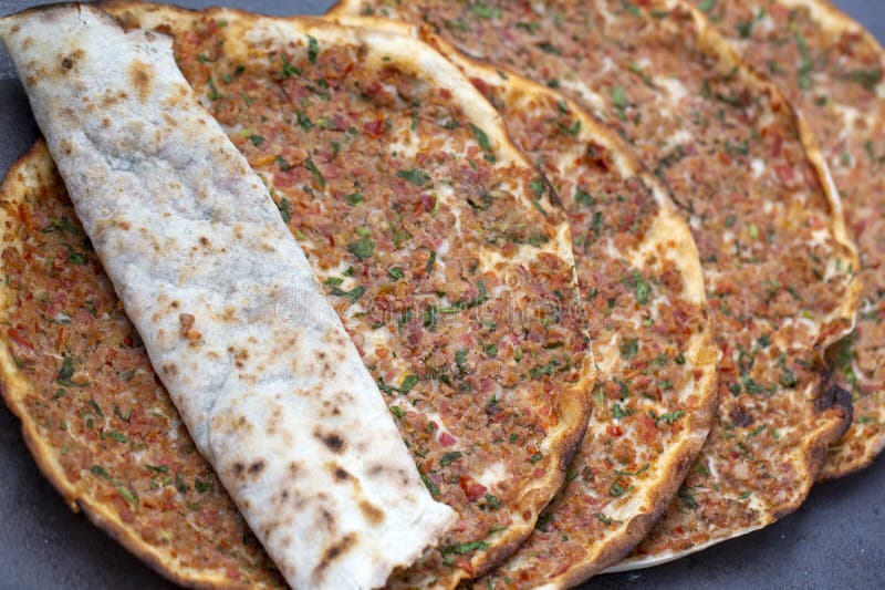 Turkish Foods Turkish Pizza -.Lahmacun Stock Photo - Image of isolated ...