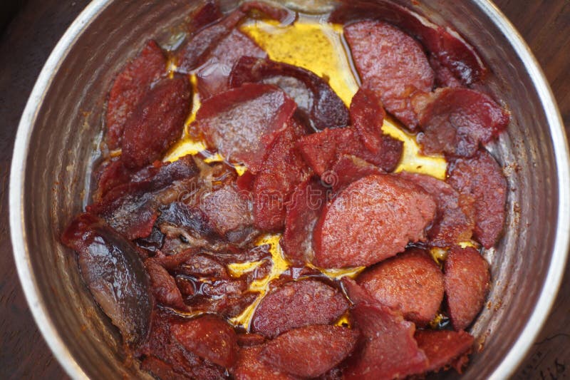 Turkish Fried Sausage Sucuk in a Pan Stock Photo - Image of turkish ...