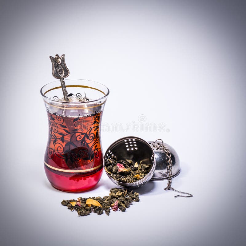 Turkish Glass Infuser and Mango Green Tea Stock Image - Image of drink ...