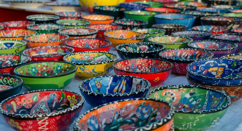 Turkish Handmade Colourful Ceramic Plates and Bowls Stock Photo - Image ...