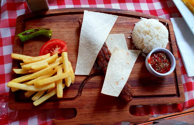 Turkish Kebab with Rice and Fries Stock Image - Image of restaurant ...