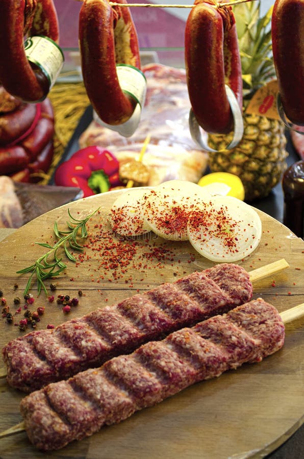 Turkish kebab on the wood stock image. Image of meat - 261189685