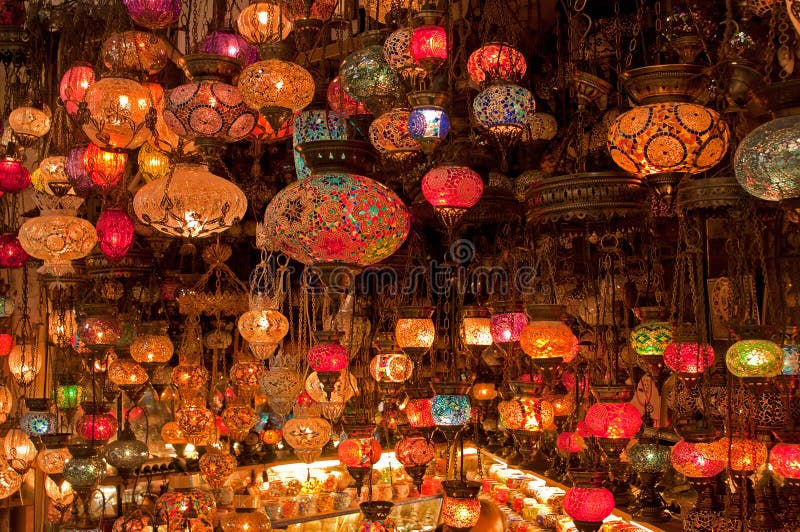 Beautiful Geometric Patterns on Colorful Turkish Lamps Stock Image ...