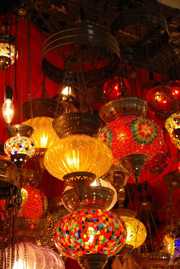 Beautiful Geometric Patterns on Colorful Turkish Lamps Stock Image ...