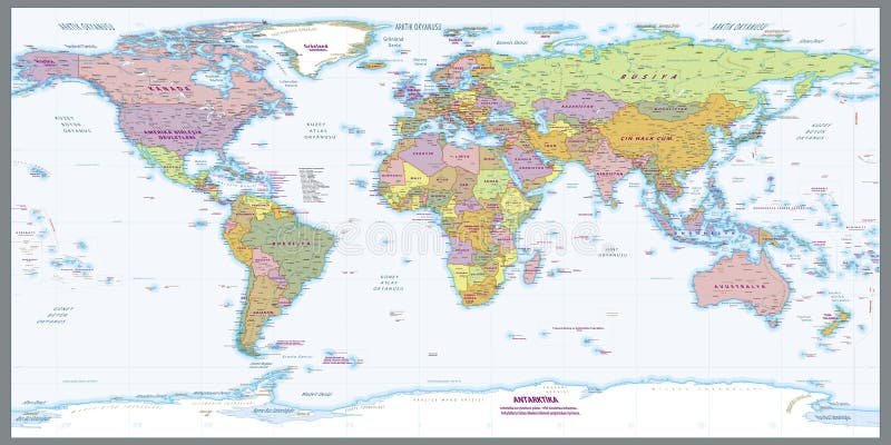 Turkish Language Political World Map Stock Illustration - Illustration ...