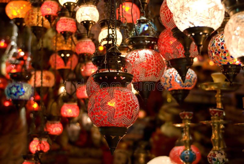 Beautiful Geometric Patterns on Colorful Turkish Lamps Stock Image ...