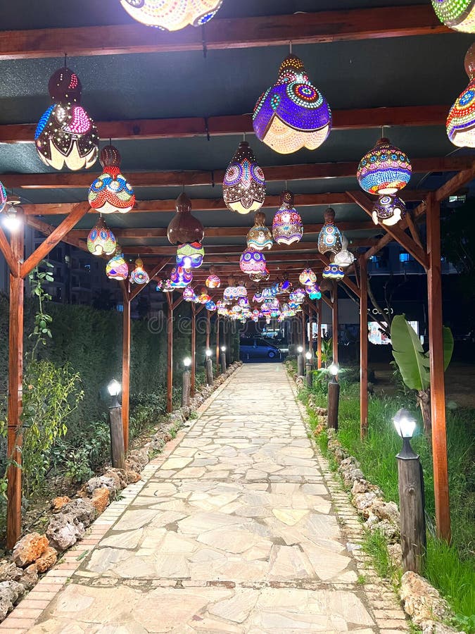 Turkish Lanterns Over the Walking Path Stock Photo - Image of trees ...