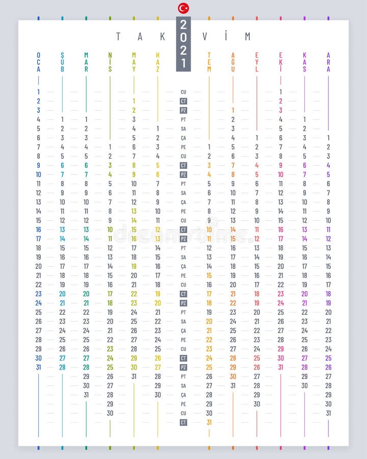 Turkish Linear Poster Calendar 2021 Design Light Version Stock Vector ...