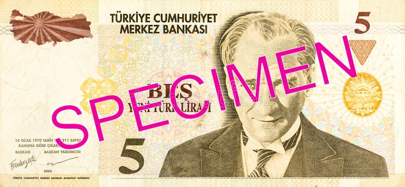 5 Turkish Lira Bank Note Obverse Stock Image - Image of banking ...