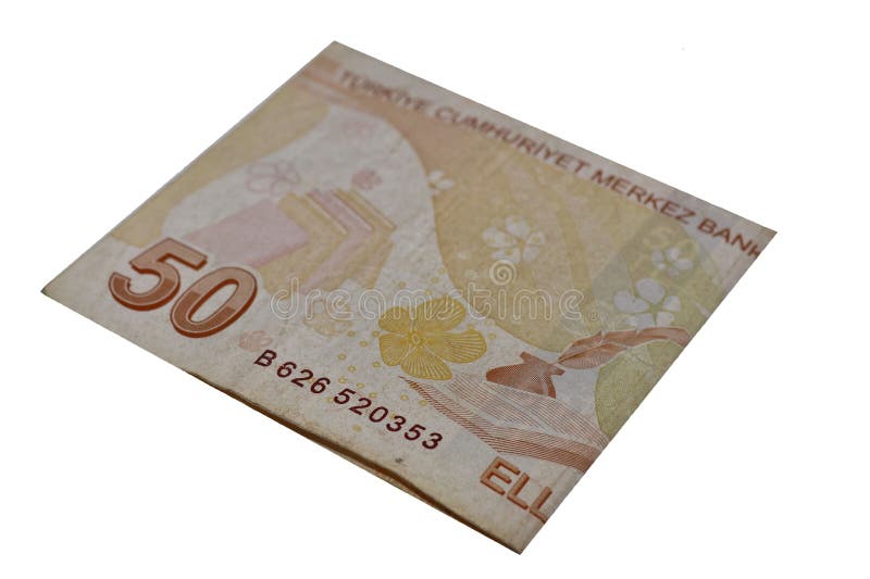 Turkish 50 Lira Banknote on White. Stock Photo - Image of financial ...