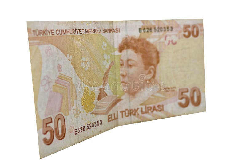 Turkish 50 Lira Banknote on White. Stock Image - Image of ataturk ...