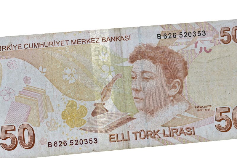 Turkish 50 Lira Banknote On White. Stock Photo - Image of colorful ...
