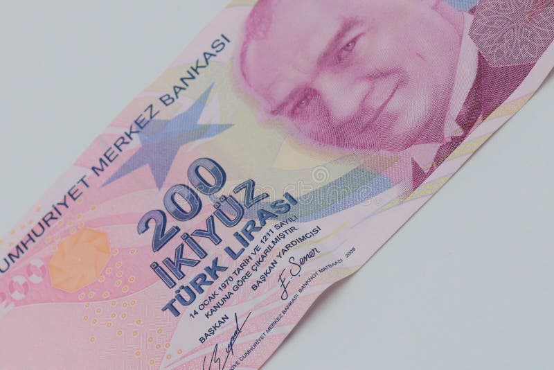 200 Turkish Lira Banknote on White. Stock Image - Image of background ...
