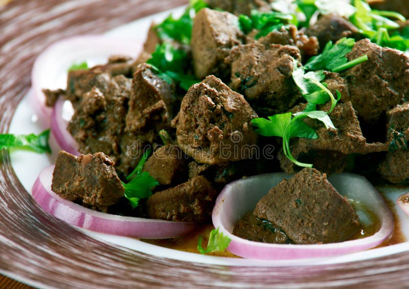 Turkish Liver Kebab Ciger Kebab on the Dinner Plate Stock Image - Image ...