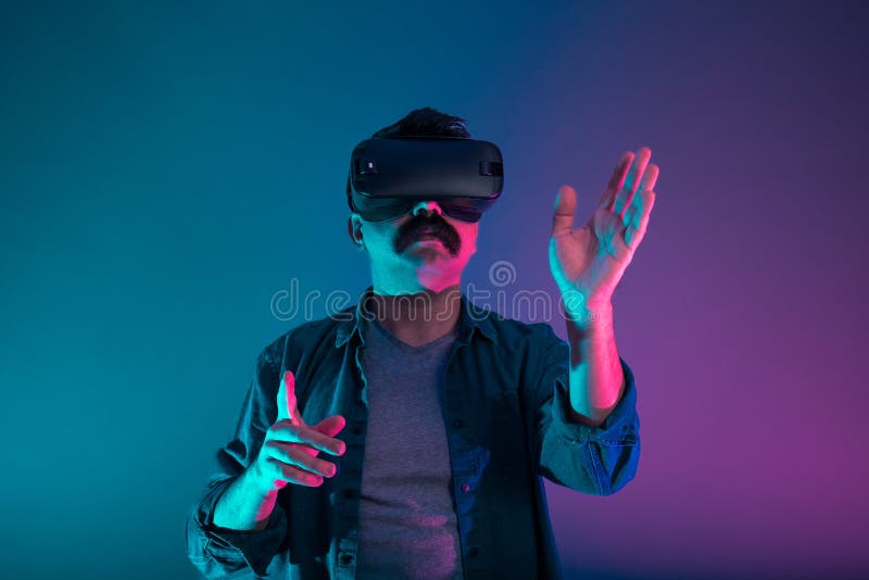 Virtual Reality Experience Concept with Man Model Stock Image - Image ...