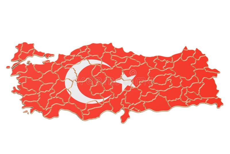 Turkish Map Closeup, 3D Rendering Stock Illustration - Illustration of ...
