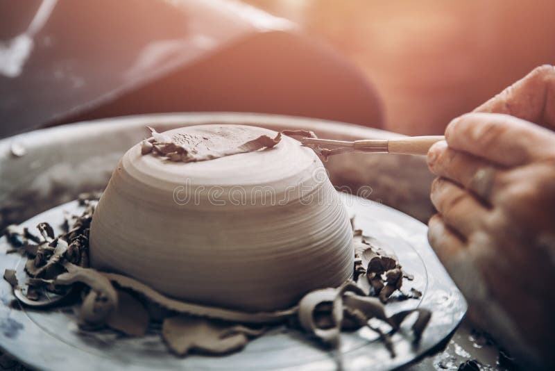 Turkish Master Paints and Cuts Clay Plate Patterns. Concept Craft Stock ...