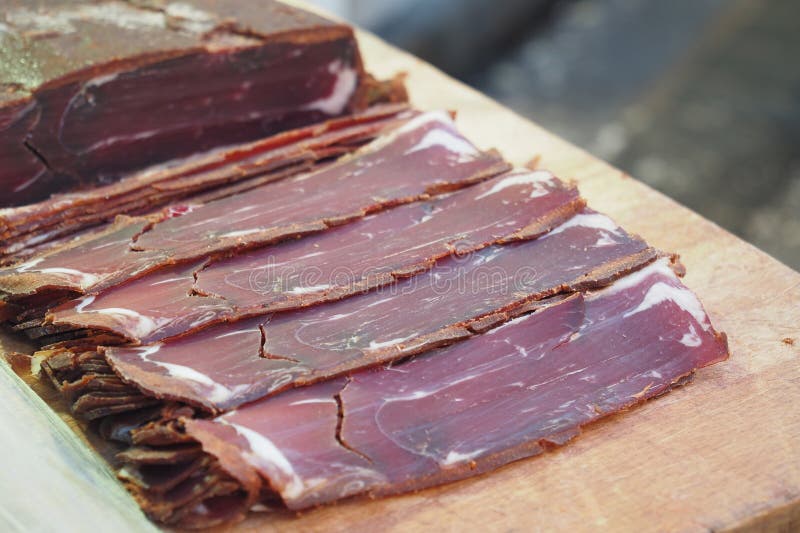 Turkish Meat Pasturma on a a Plate , Dried Meat on a Plate Stock Image ...