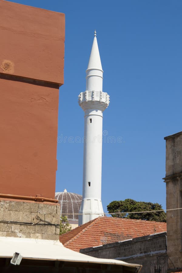 Minaret of a Turkish Mosque on Rhodes Stock Image - Image of monument ...