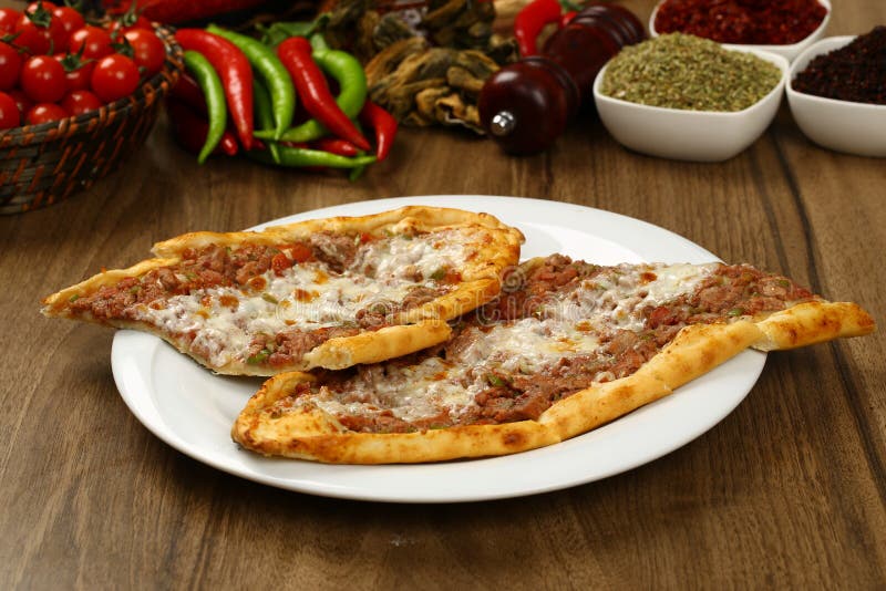 Turkish Mixed pide stock image. Image of hungry, garlic - 96371875