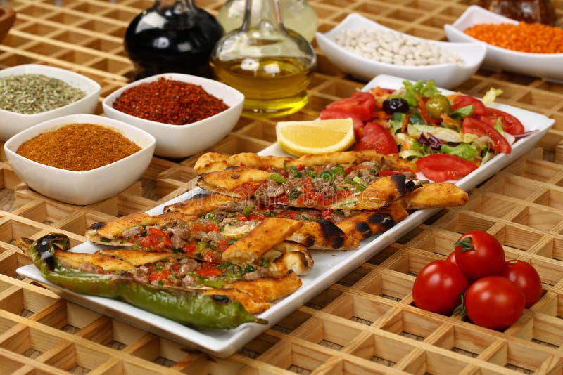 Turkish Mixed pide stock image. Image of cook, garlic - 96372135