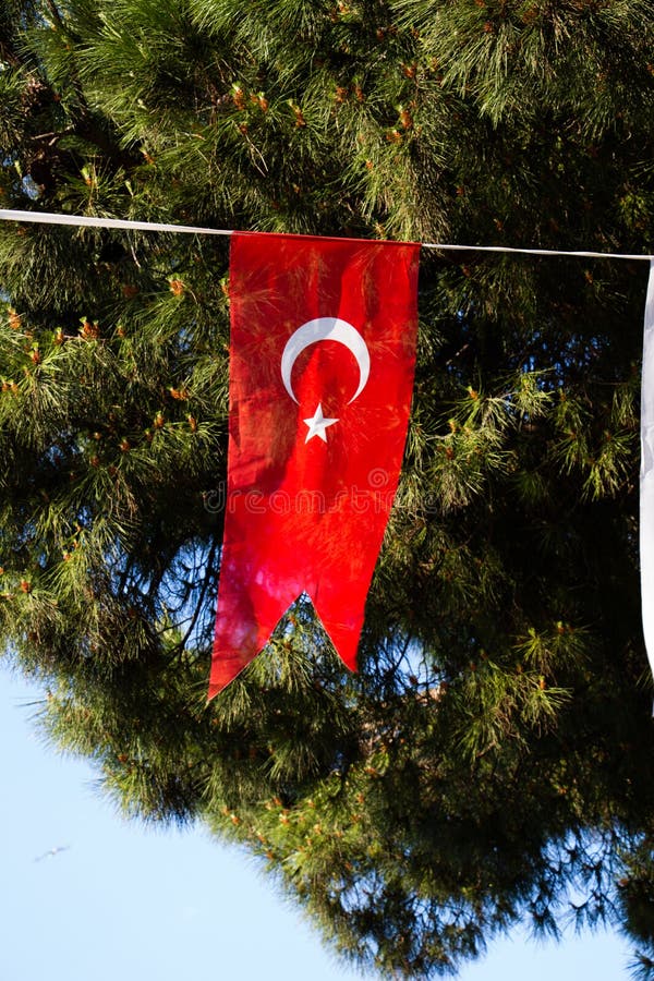 Turkish National Flag on a String in View Stock Photo - Image of ...