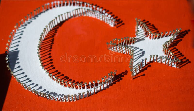 Turkish National Flag with White Star and Moon in Sky Stock Photo ...