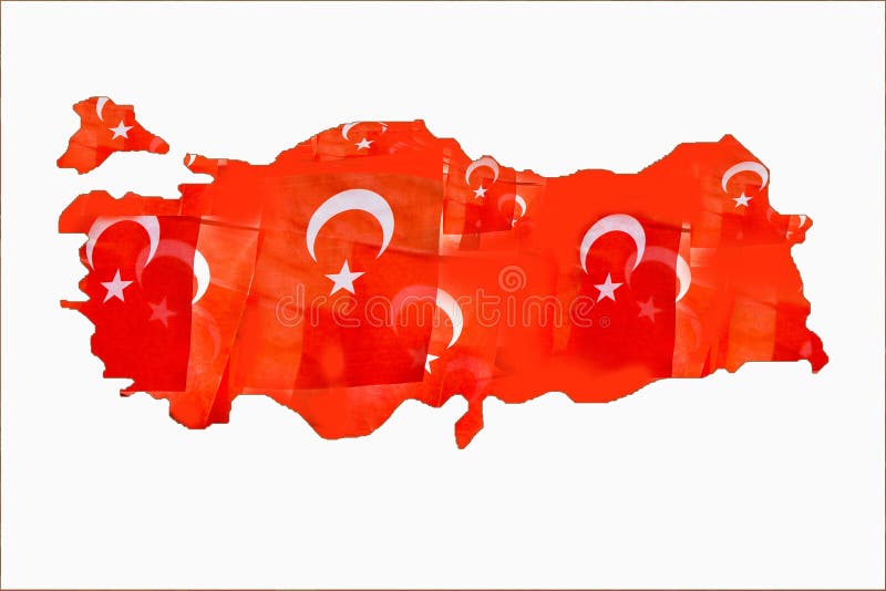 Turkish National Flags Fillings in Map of Turkey on White Stock Image ...