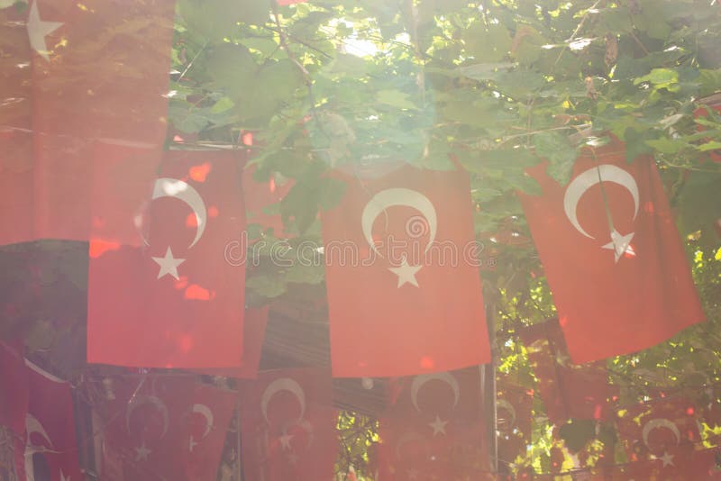 Turkish National Flags on String in View Stock Photo - Image of flags ...