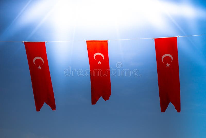 Turkish National Flags with White Star and Moon Stock Image - Image of ...