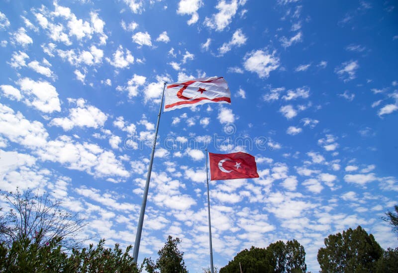 Turkish and North Cyprus Flags on Sky Stock Image - Image of banner ...