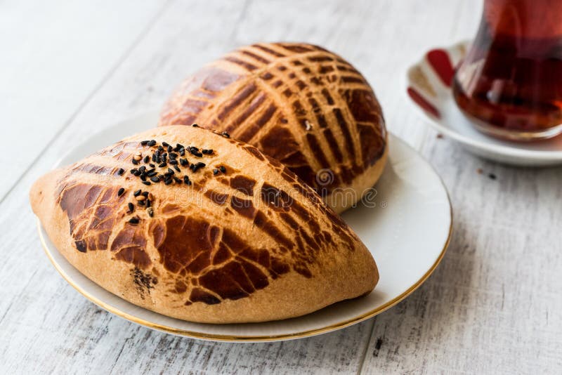 Turkish Pastries Pogaca with Tea / Cay Stock Photo - Image of snack ...