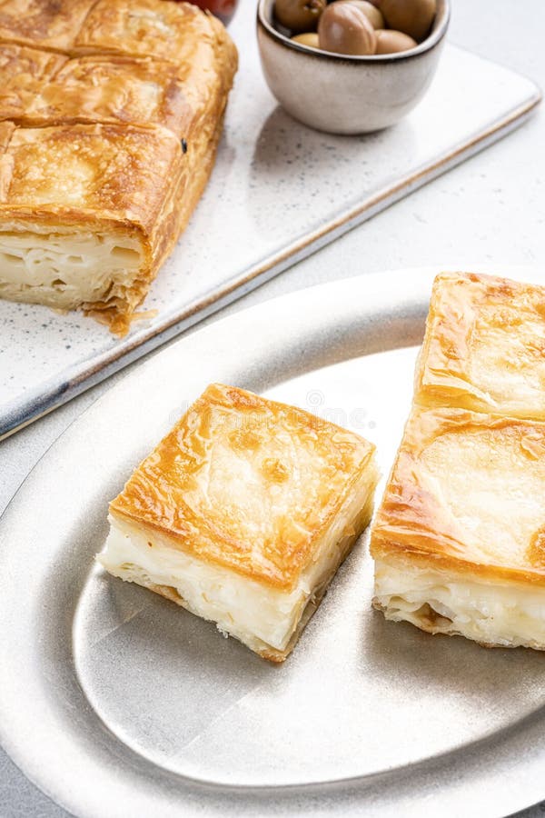 Turkish Pastry for Breakfast Su Boregi, on Gray Concrete Table ...