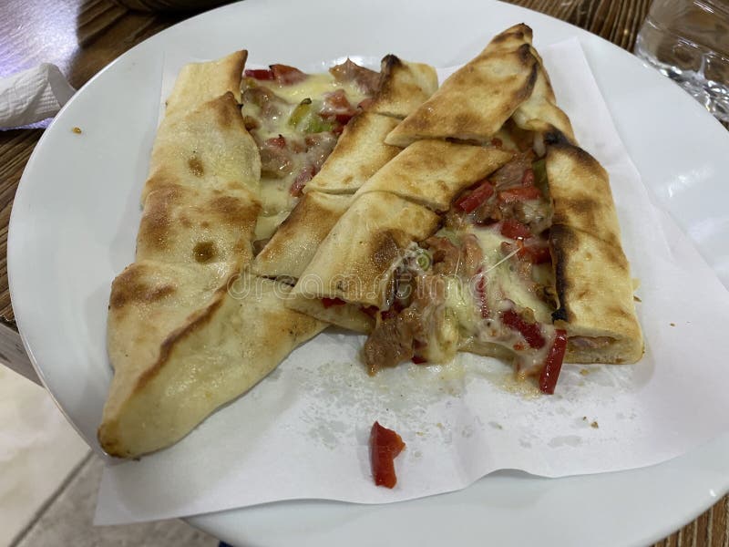 Turkish Pide Beef and Cheese Traditional Pita Stock Photo - Image of ...