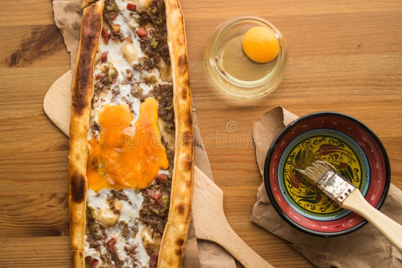 Turkish Pide with Egg and Minced Meat. Stock Photo - Image of delicious ...