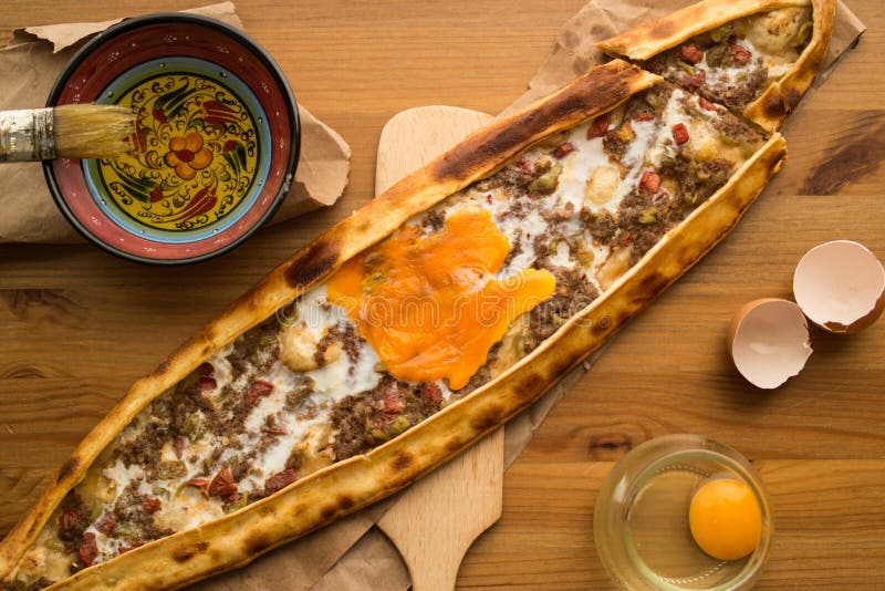 Turkish Pide with Egg and Minced Meat. Stock Photo - Image of food ...
