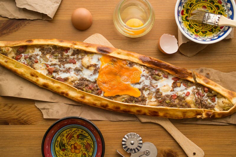 Turkish Pide with Egg and Minced Meat. Stock Photo - Image of freshness ...