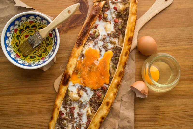 Turkish Pide with Egg and Minced Meat. Stock Photo - Image of beef ...