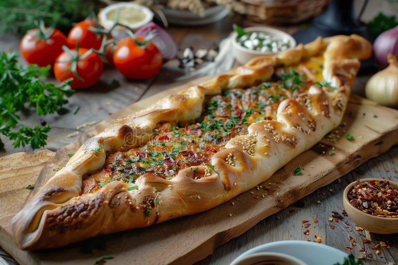 Turkish Pide Islamic Arabic Food Stock Illustration - Illustration of ...