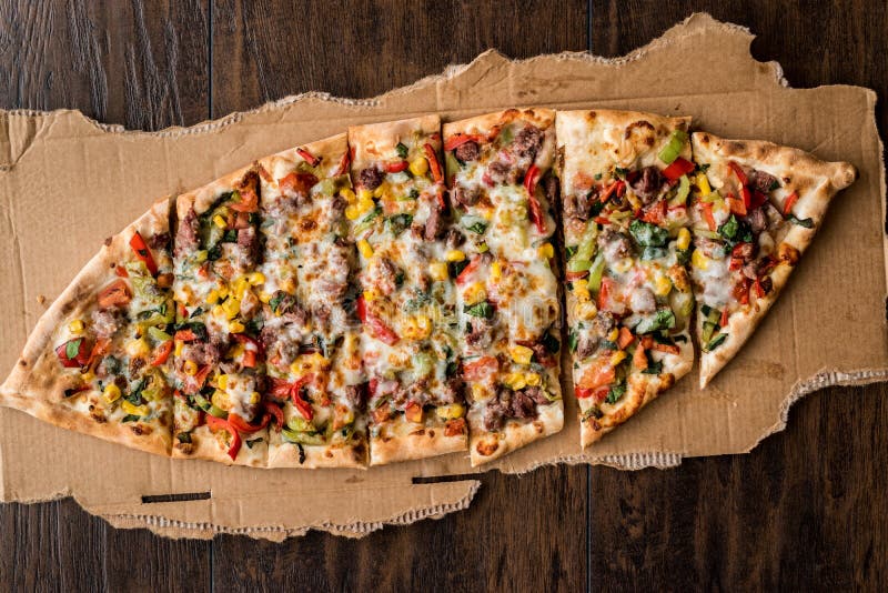 Turkish Pide with Meat and Vegetables. Stock Image - Image of food ...