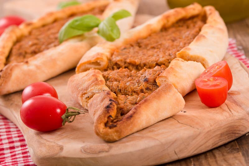 Turkish Pide Pizza with Meat and Onion. Stock Photo - Image of ...