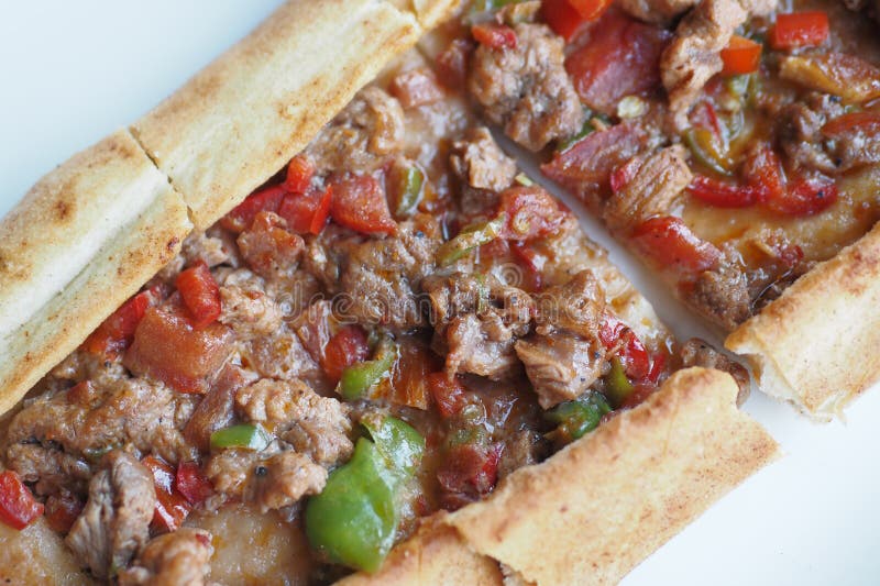 Turkish Pide Traditional Food with Beef and Vegetables. Stock Photo ...