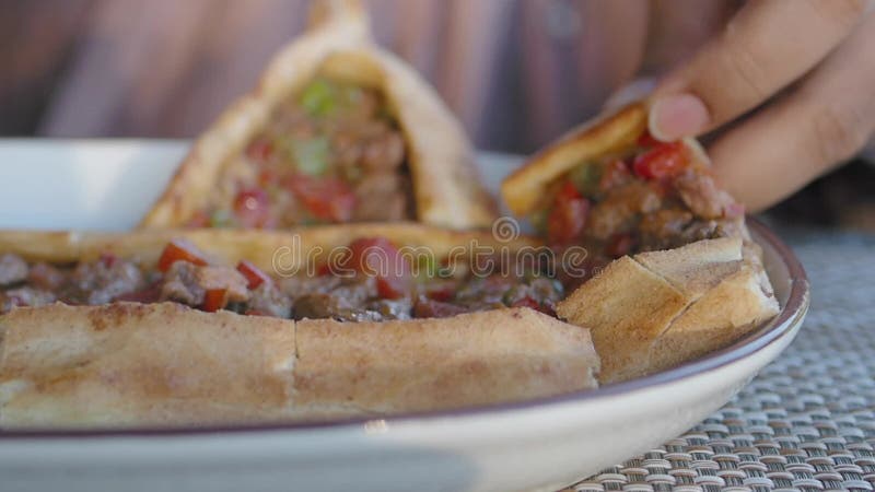 Turkish Pide Traditional Food with Beef and Vegetables. Stock Video ...